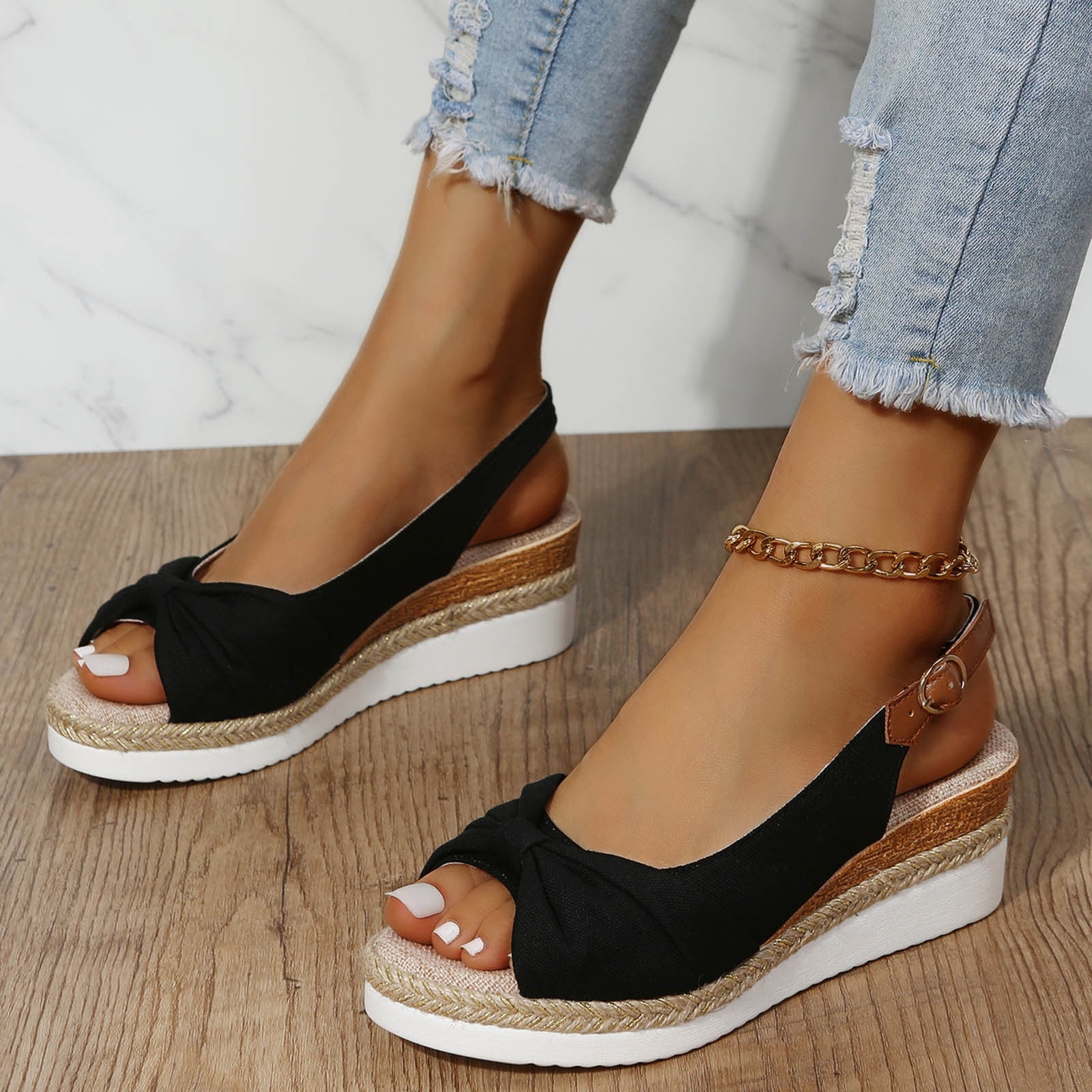 amlbb Womens Sandals Summer Ladies Shoes Fish Mouth Medium Wedge Heel ...