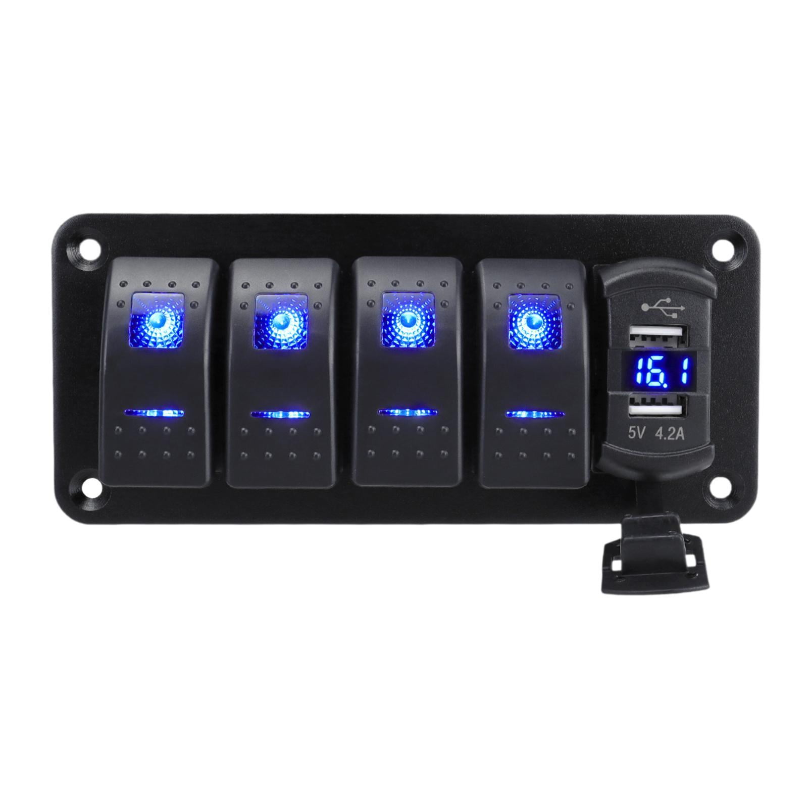 amleso Rocker Switch Panel 4.2A Double USB Charger Voltmeter for Car ...