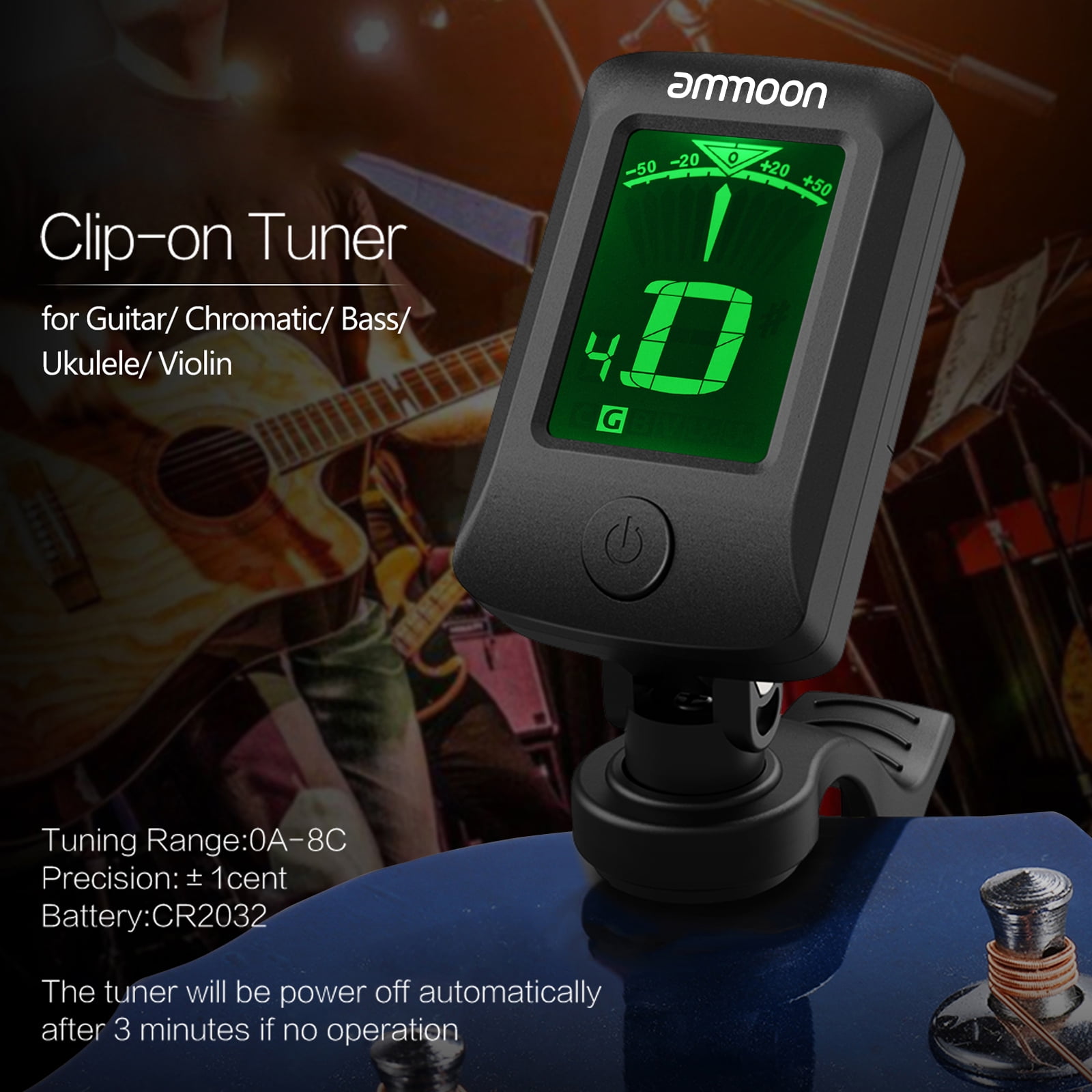 ammoon AT-07 Digital Electronic Clip-On Tuner LCD Screen for Guitar Chromatic Bass Ukulele C/ D ...
