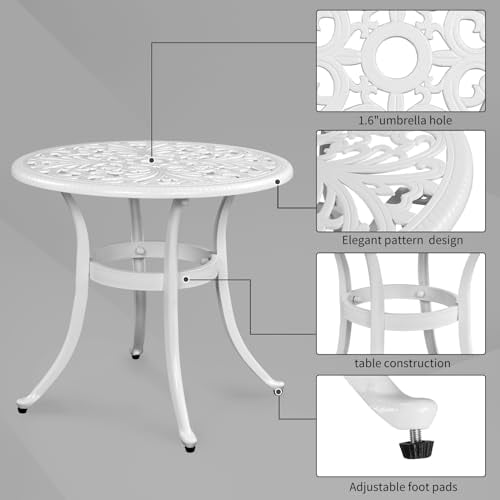 amopacorp 23.6" Phoenix Cast Aluminum Round Table, Patio End Side Cast ...