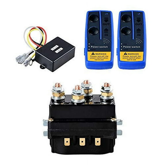 amopacorp Set 12V Volt Wireless Winch Remote Control Kit Twin Range and 500A Winch Solenoid ...