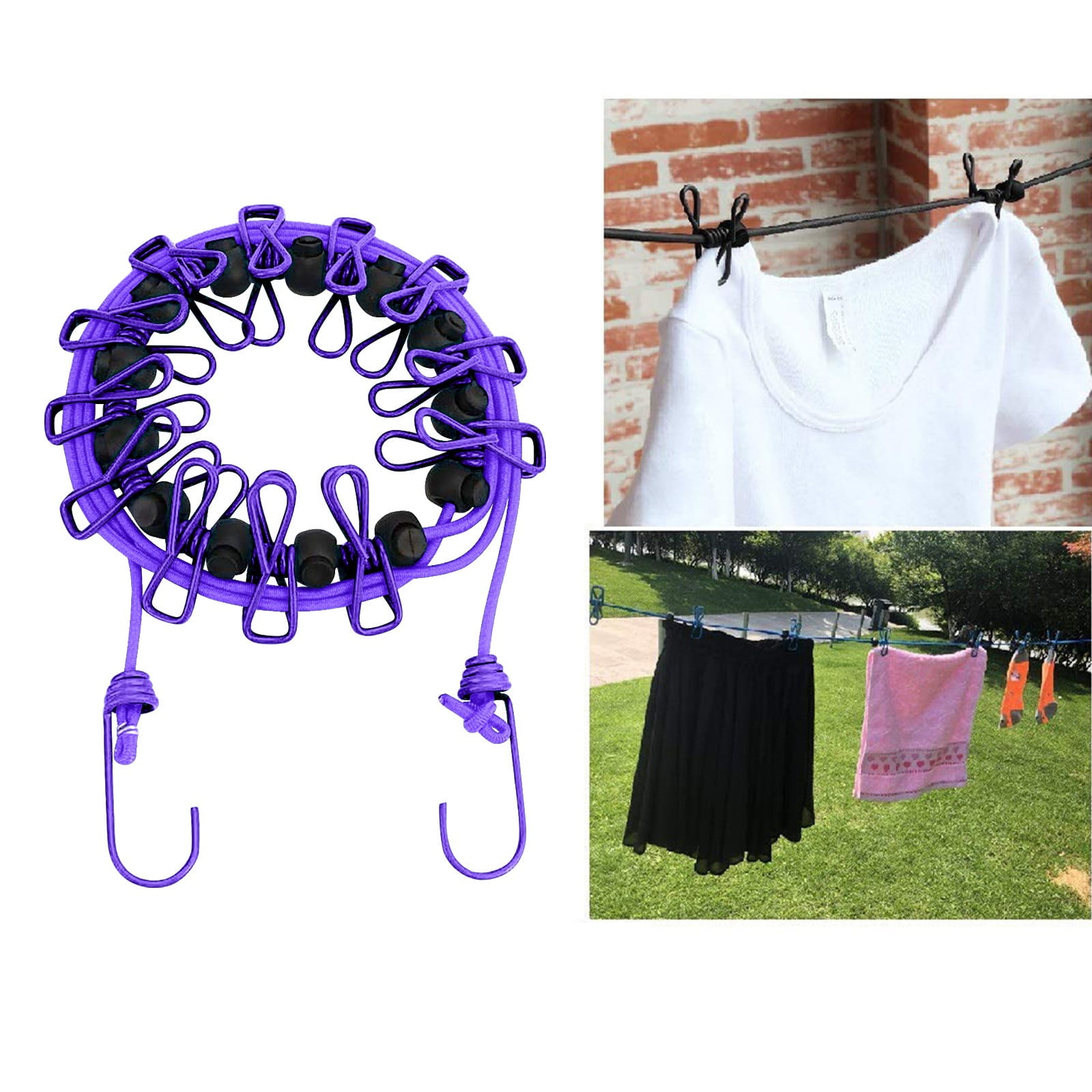 amousa Portable Clothesline With 12 Clothespins Retractable Elastic ...
