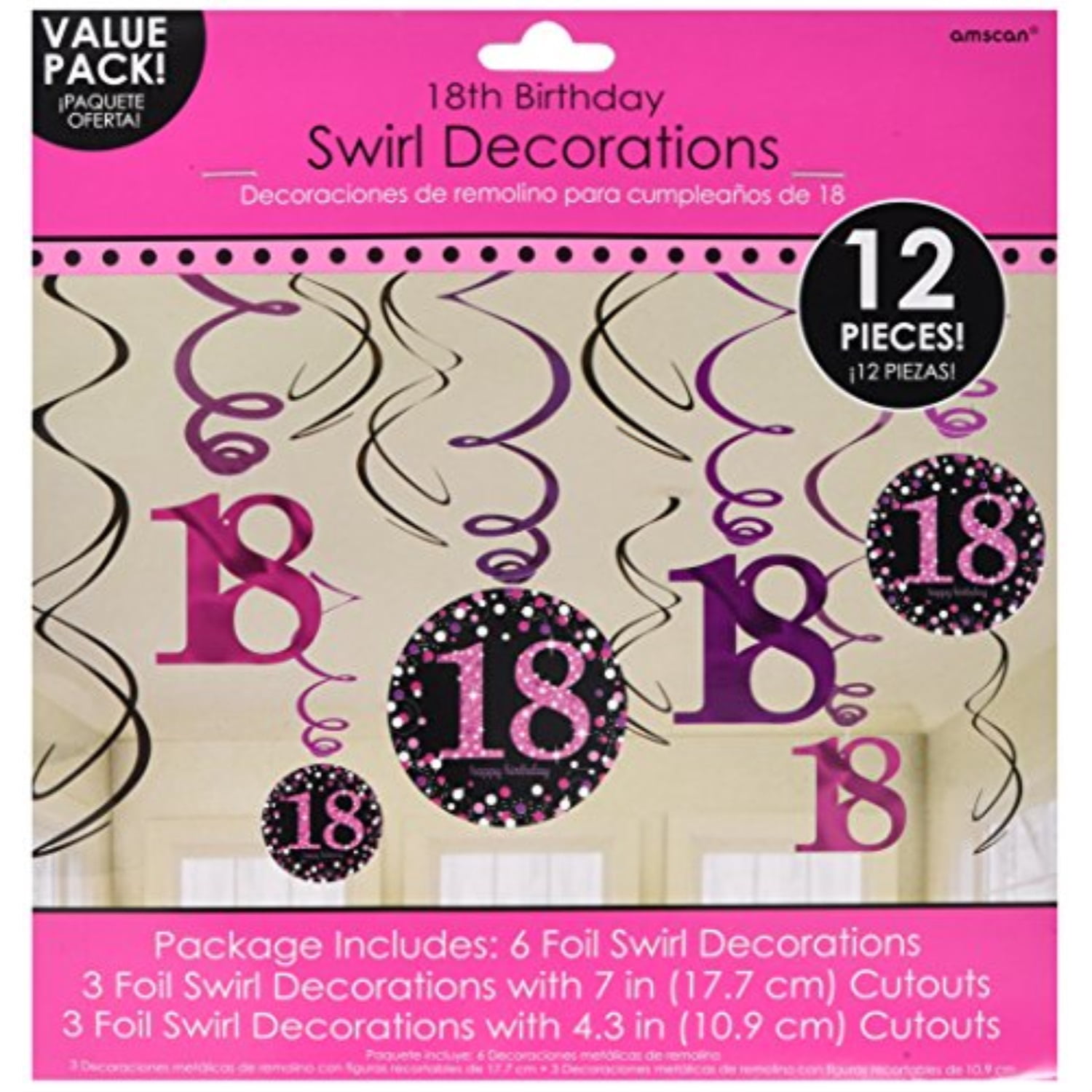 Amscan Celebration 18th Hanging Swirl Decorations, Party Streamers ...