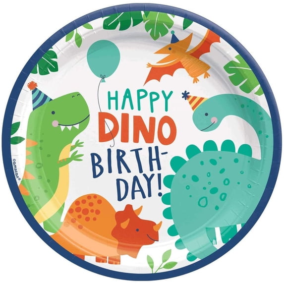 Amscan Dinosaur Party Birthday Plates, 23cm Paper, 8 Pack, Fun Design ...