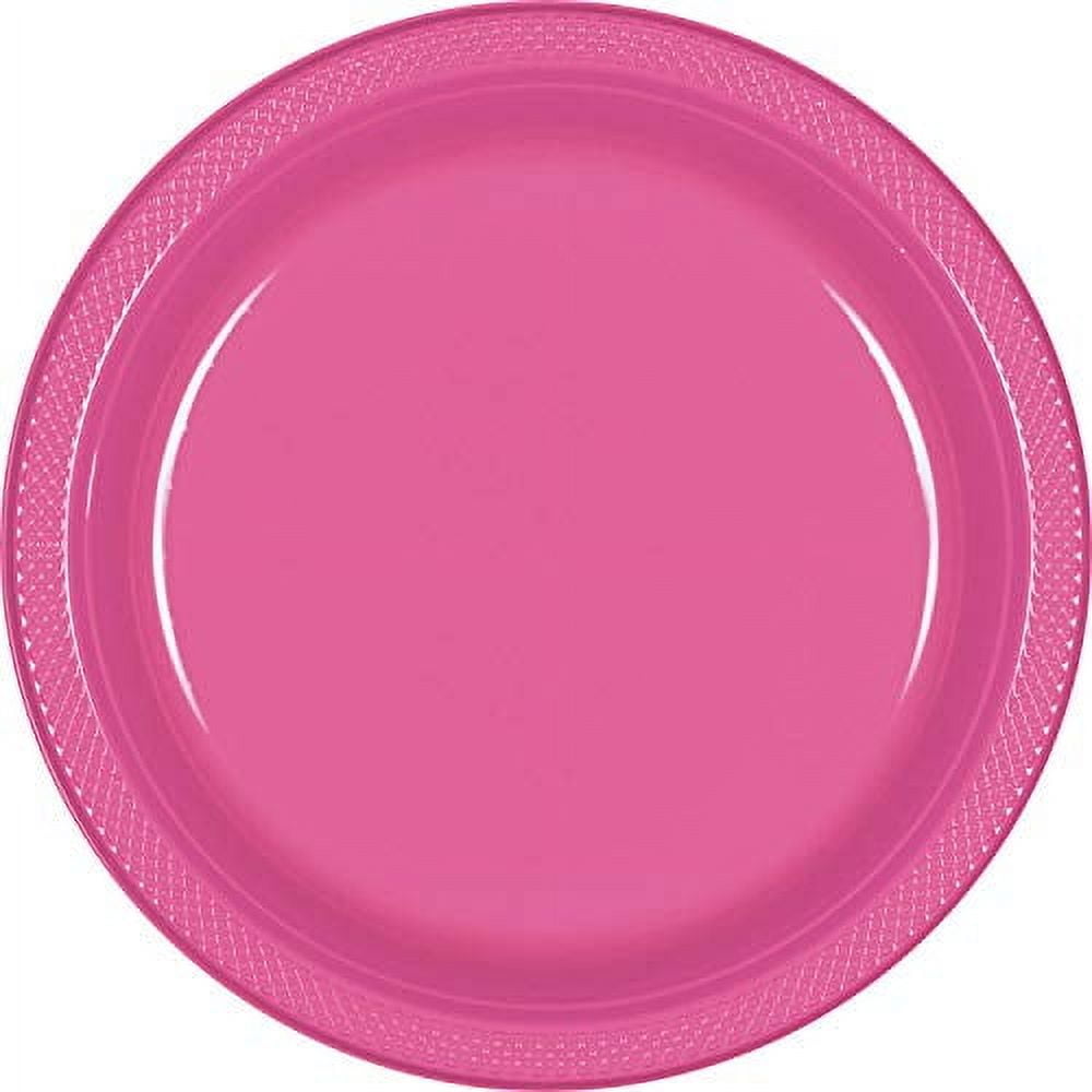 amscan Disposable Bright Pink Plastic Plates, 9" Party Supplies, Pink ...