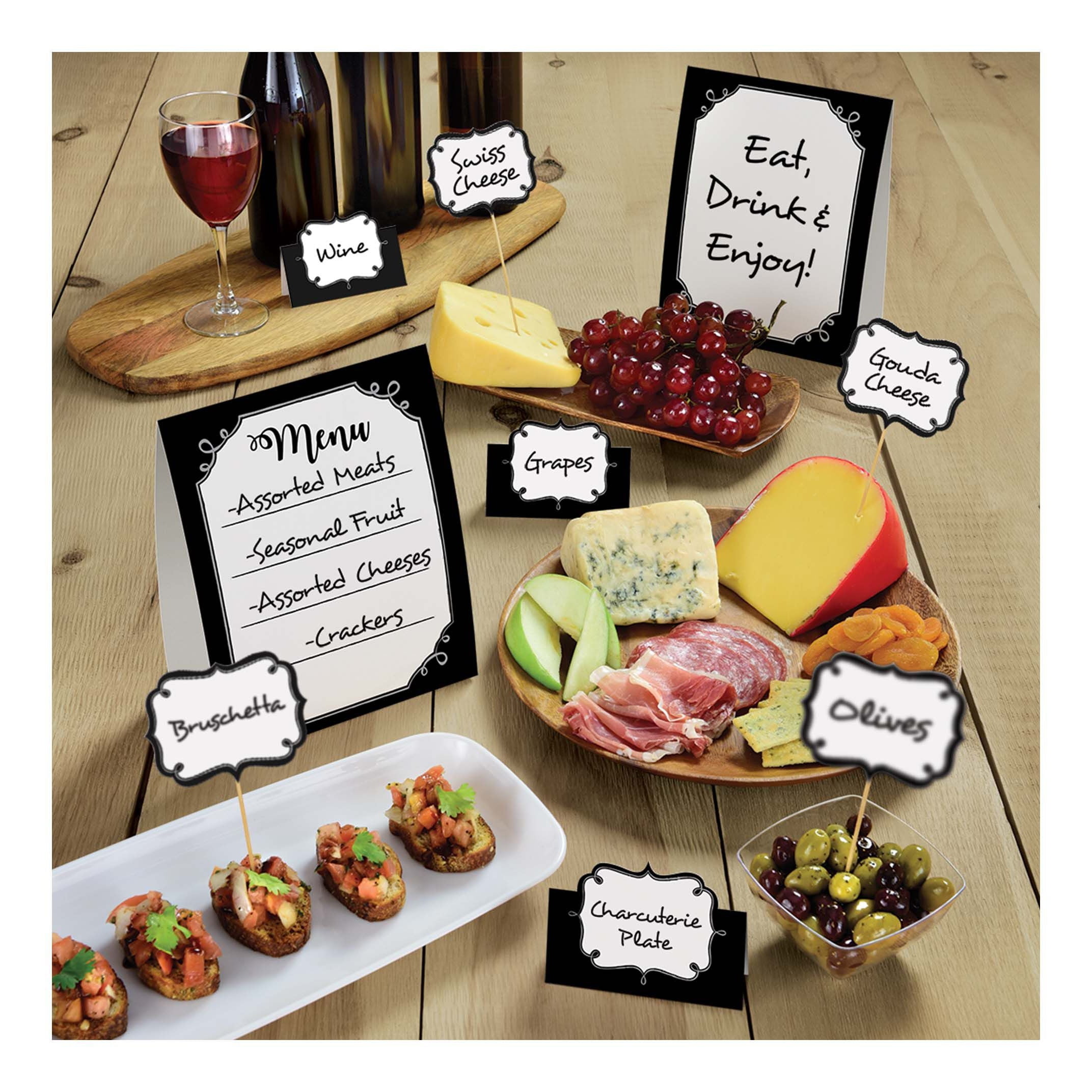 amscan Foodie Buffet Cards Decor Kit 12pc Paper Party Serveware Set ...