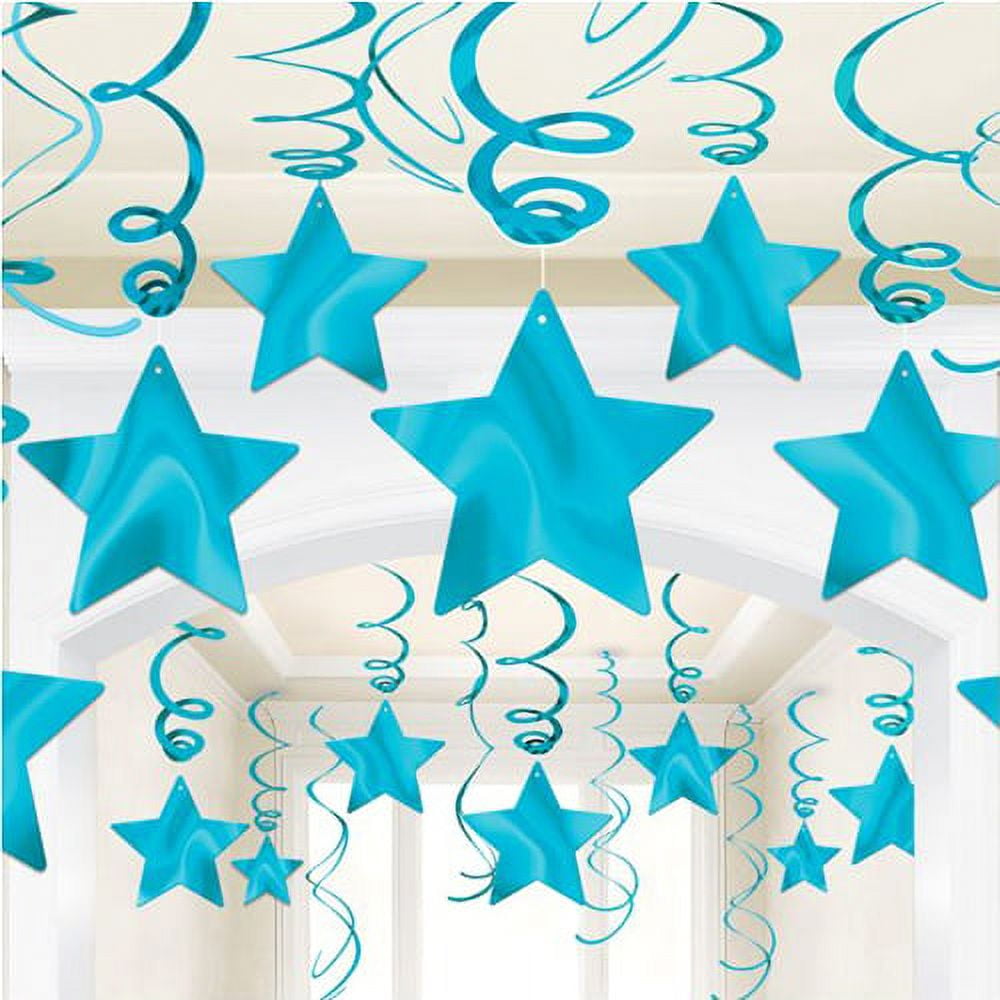 amscan Light Blue Foil Star Hanging Decorations (30 Count) - Walmart.com