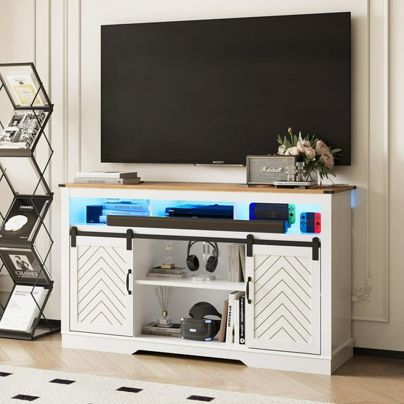 amzzar 58” Wooden Farmhouse TV Stand for 65 inch TV, Rustic Tall ...