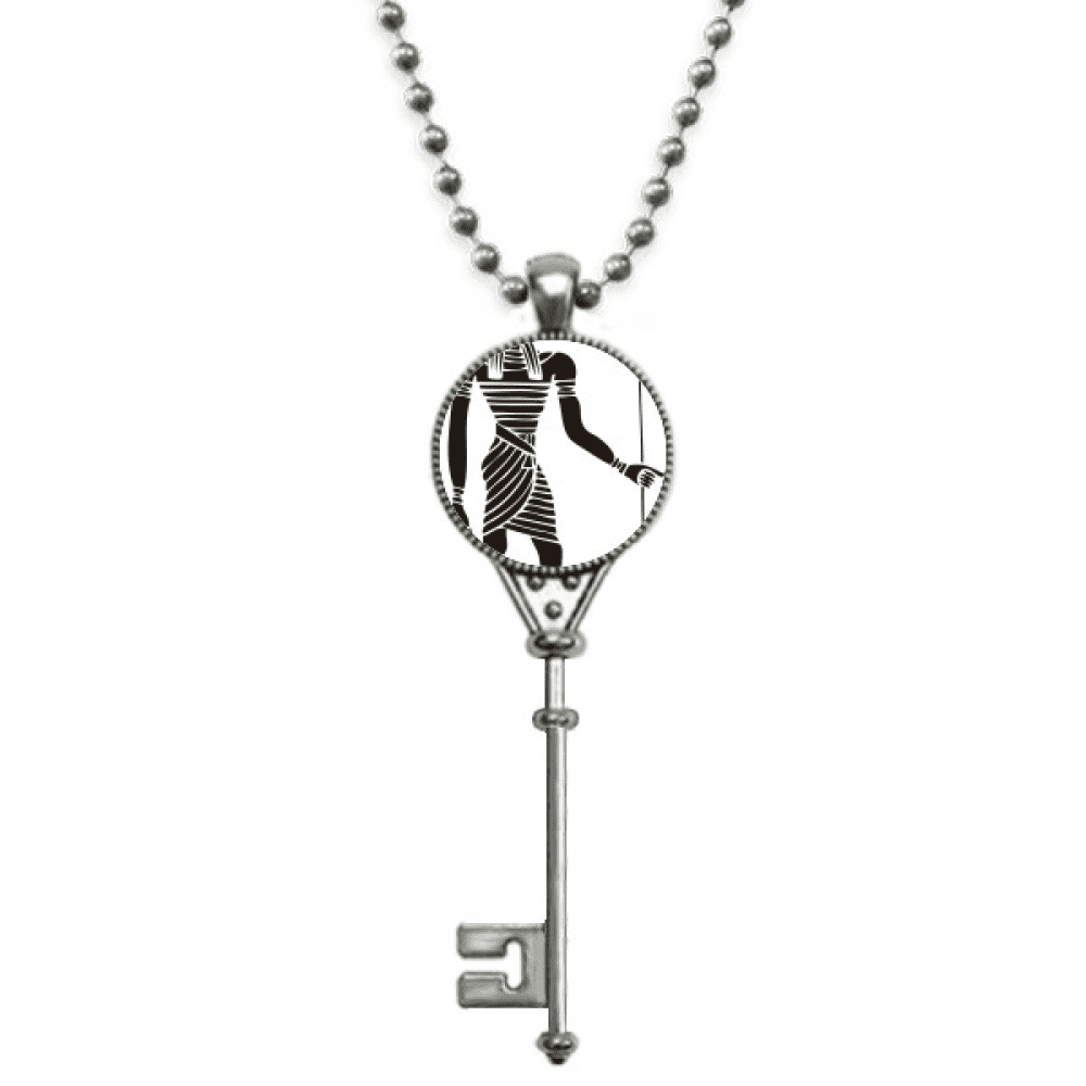 ancient egypt anubis totem fresco pendant vintage necklsilver key ...