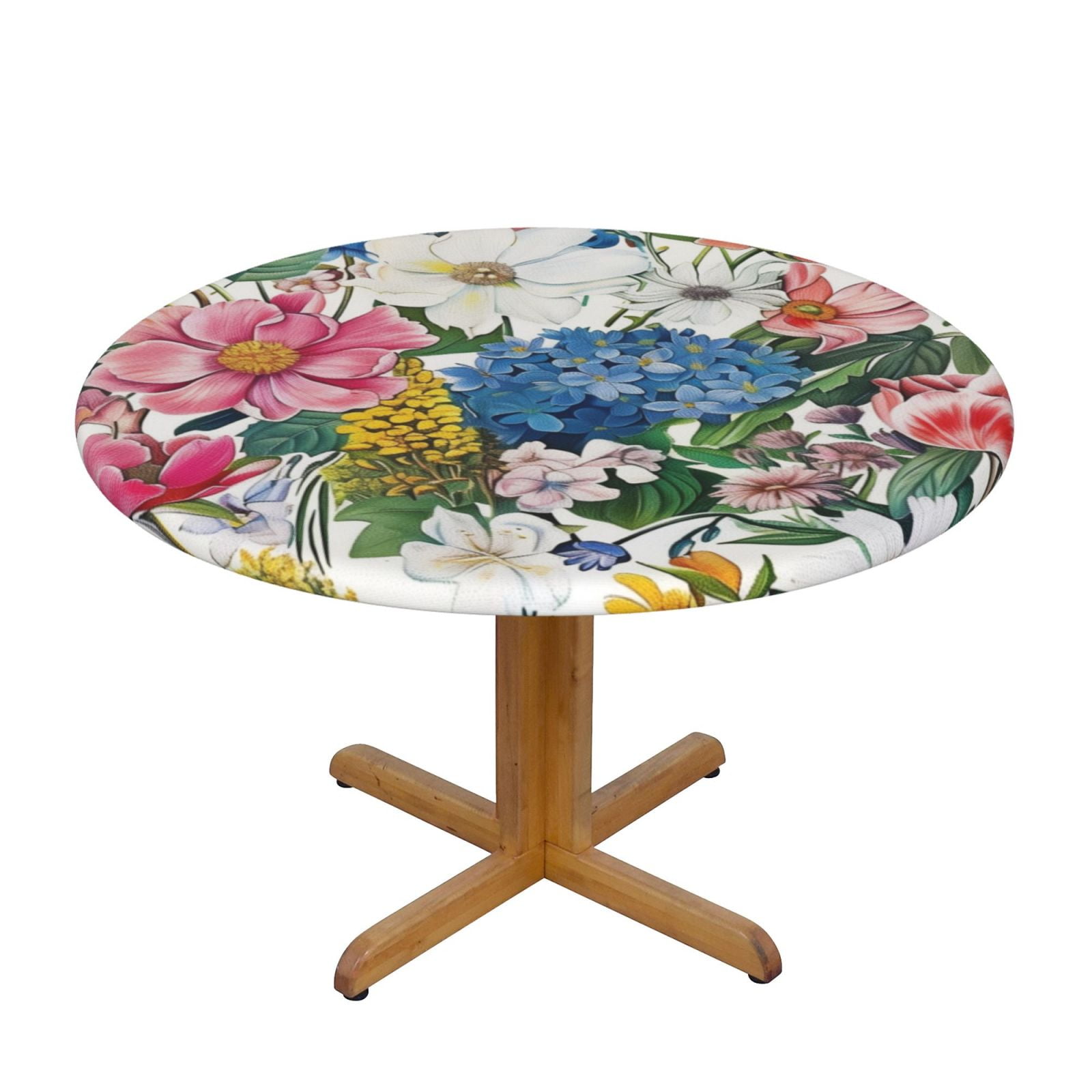and Diverse Floral on Background Tablecloth with Elastic Edge-Waterproof Round Table with ...