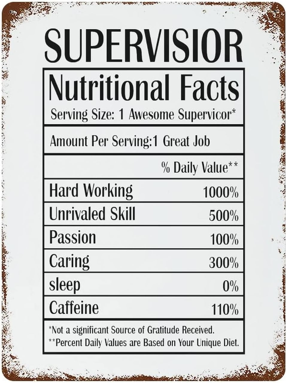 and Motivational Tin Signs Outdoor Signs Supervisor Nutritional Facts ...