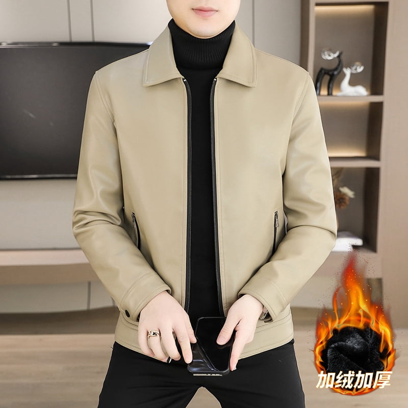 and Winter Youth New Men‘s Collar PVC Leather Jacket Simple Solid Color ...