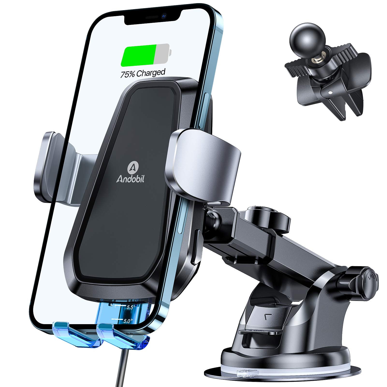 andobil Wireless Charger STF9 Mount, Qi 15W/10W/7.5W Safest Charger Holder Auto-Clamping Dash ...