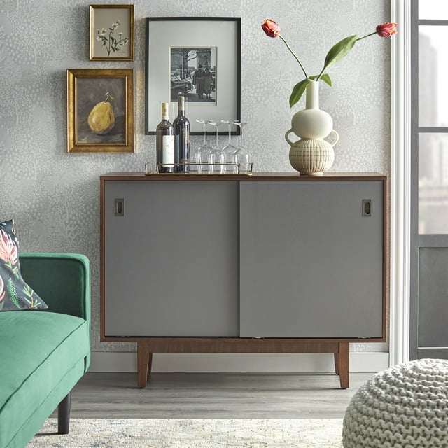 angelo:HOME Laslow Sliding Door Console Table, Charcoal Gray/Walnut ...