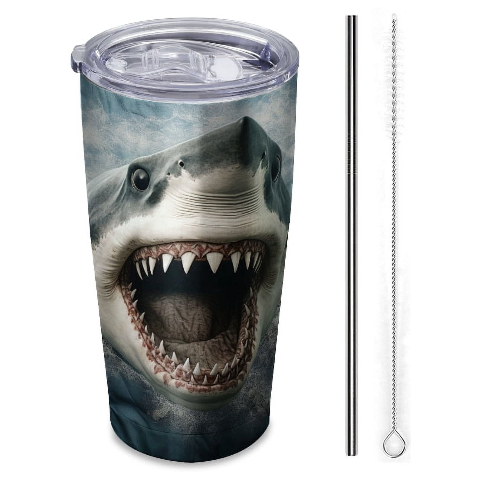angry shark with mouth open-Insulated Car Cup, 20 oz Stainless Steel ...