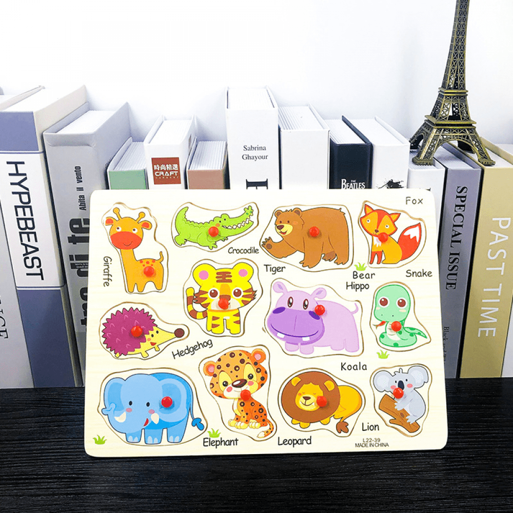 （animal）Children's wooden scratch board beneficial alphabet animal ...