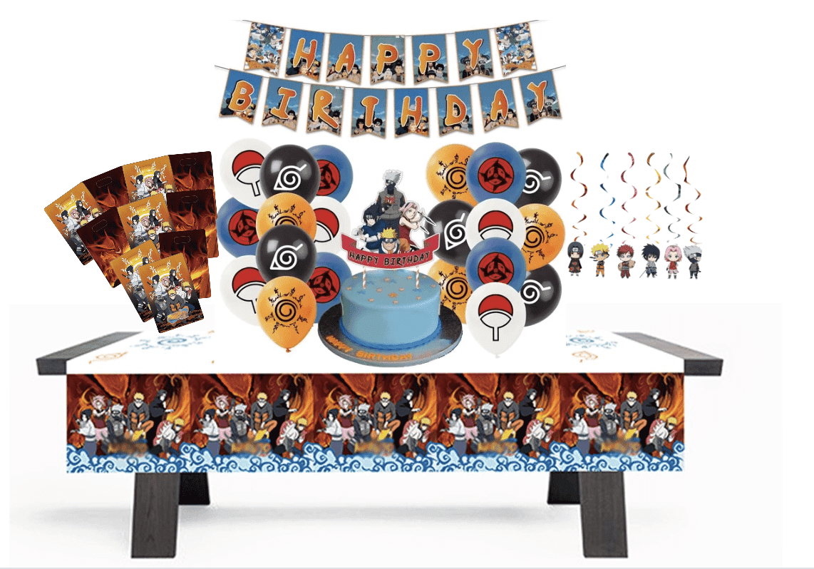 anime ninja kit happy birthday Banner, candy bag , balloons , swirls ...