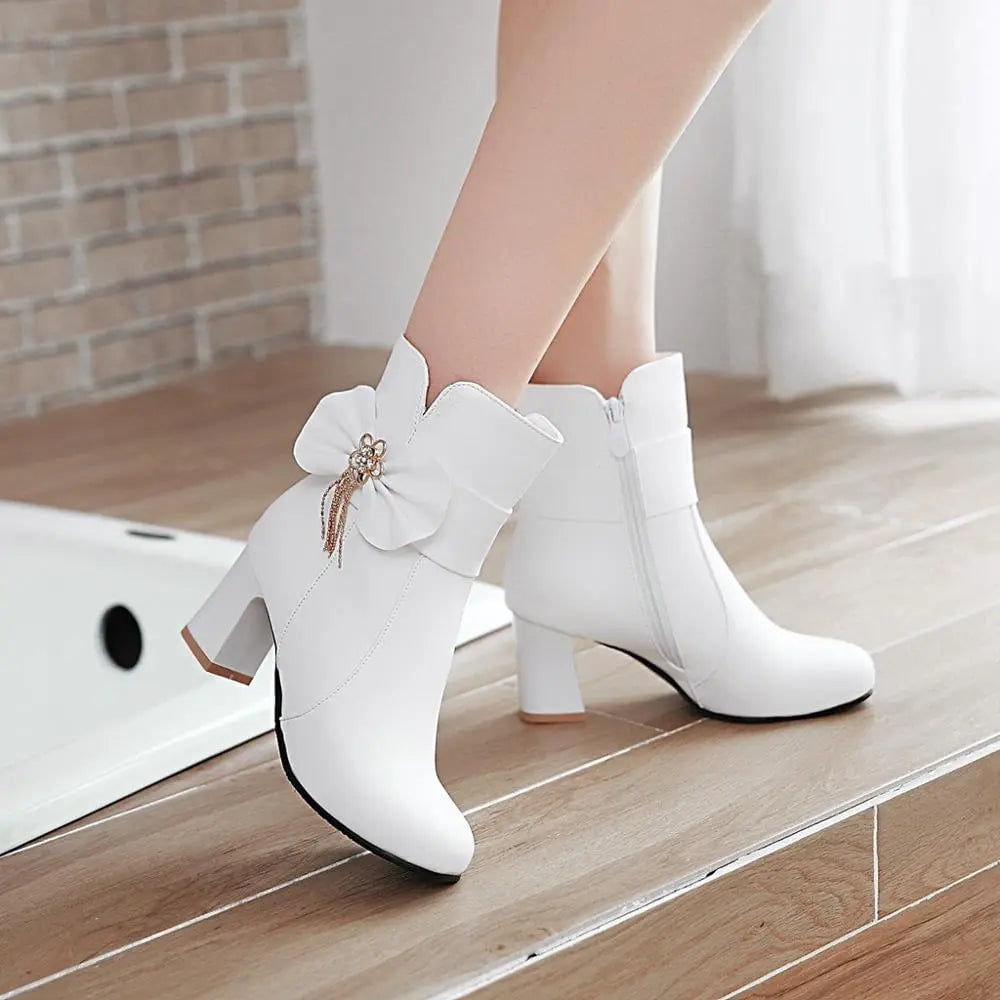 ankle boots women Round headtoe autumn Winter high heels zip shoes ...