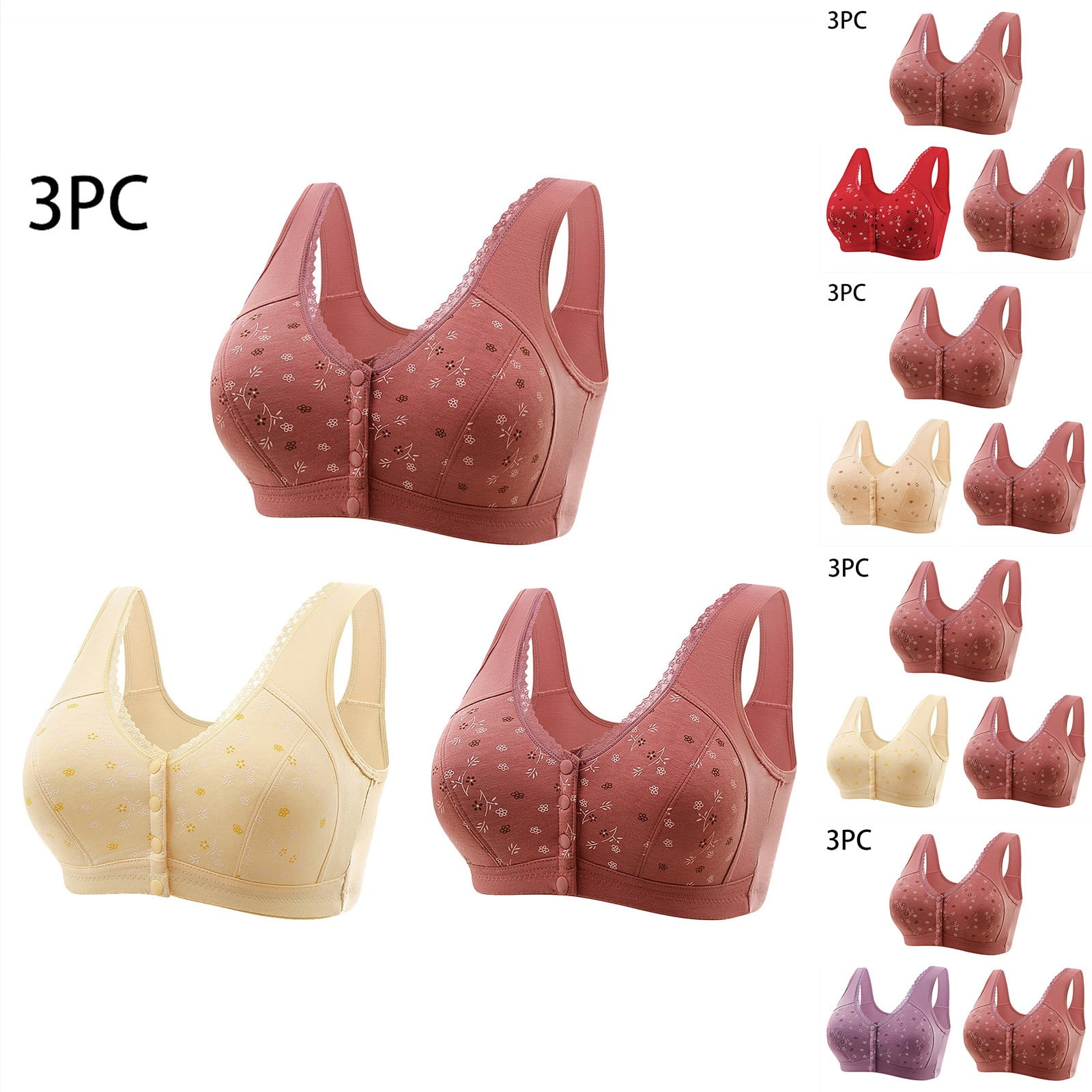 Antqov Summer Bras Plus Size Womens Bra 3pc Women Sexy Front Buckle