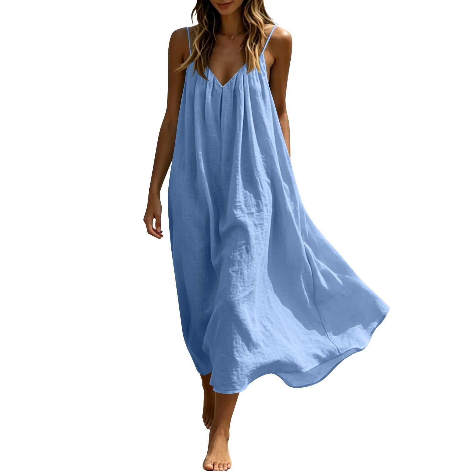 aohooy Backless Cami Dresses for Women Sleeveless Cotton Maxi Dress ...