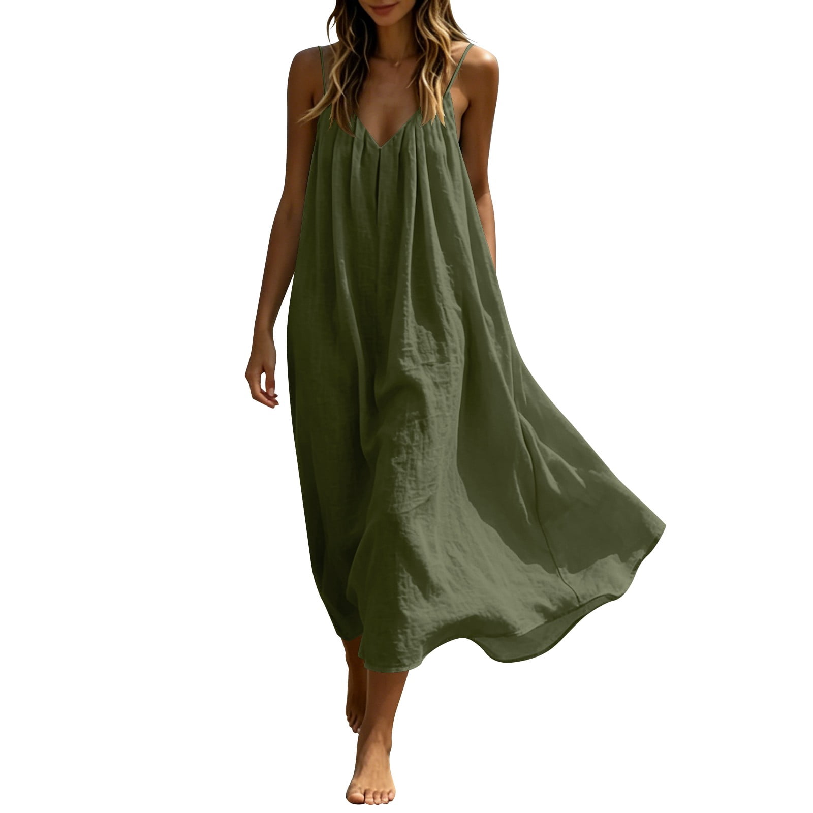 aohooy Backless Cami Dresses for Women Sleeveless Cotton Maxi Dress ...