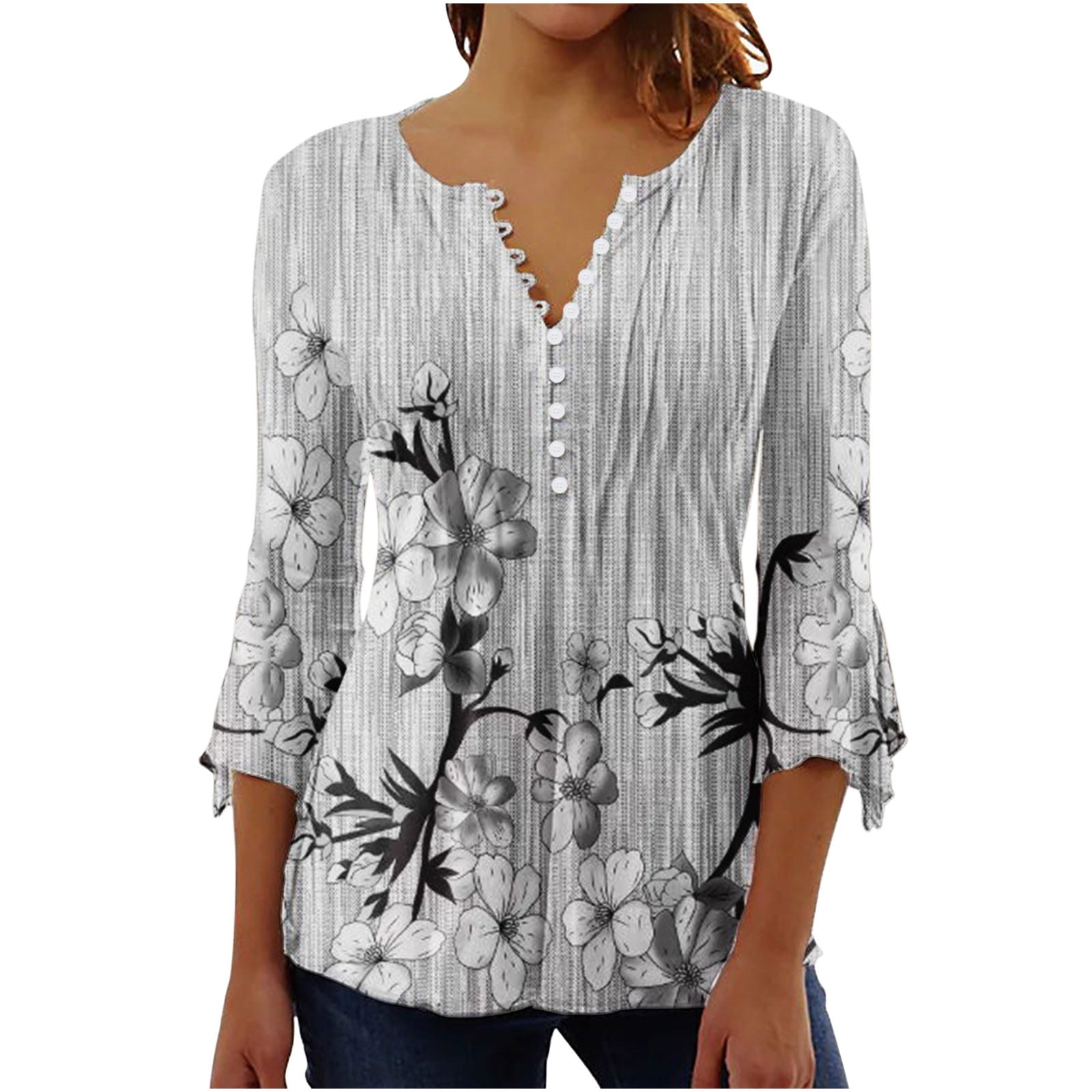 aohooy Bohemian Tops for Women 2025 Trendy Elegant T-Shirts Boho Floral ...