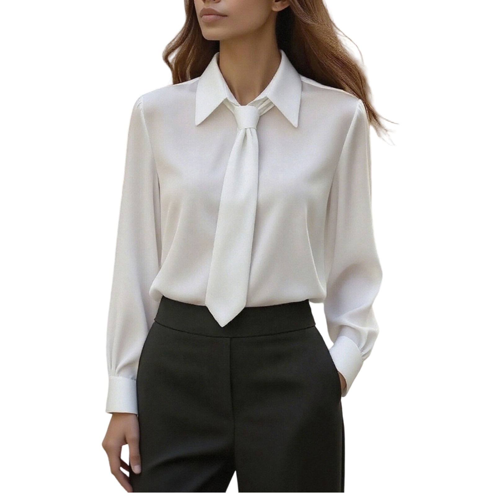 aohooy Button Up Tie Front Shirt Women Collared Elegant Dressy Casual ...