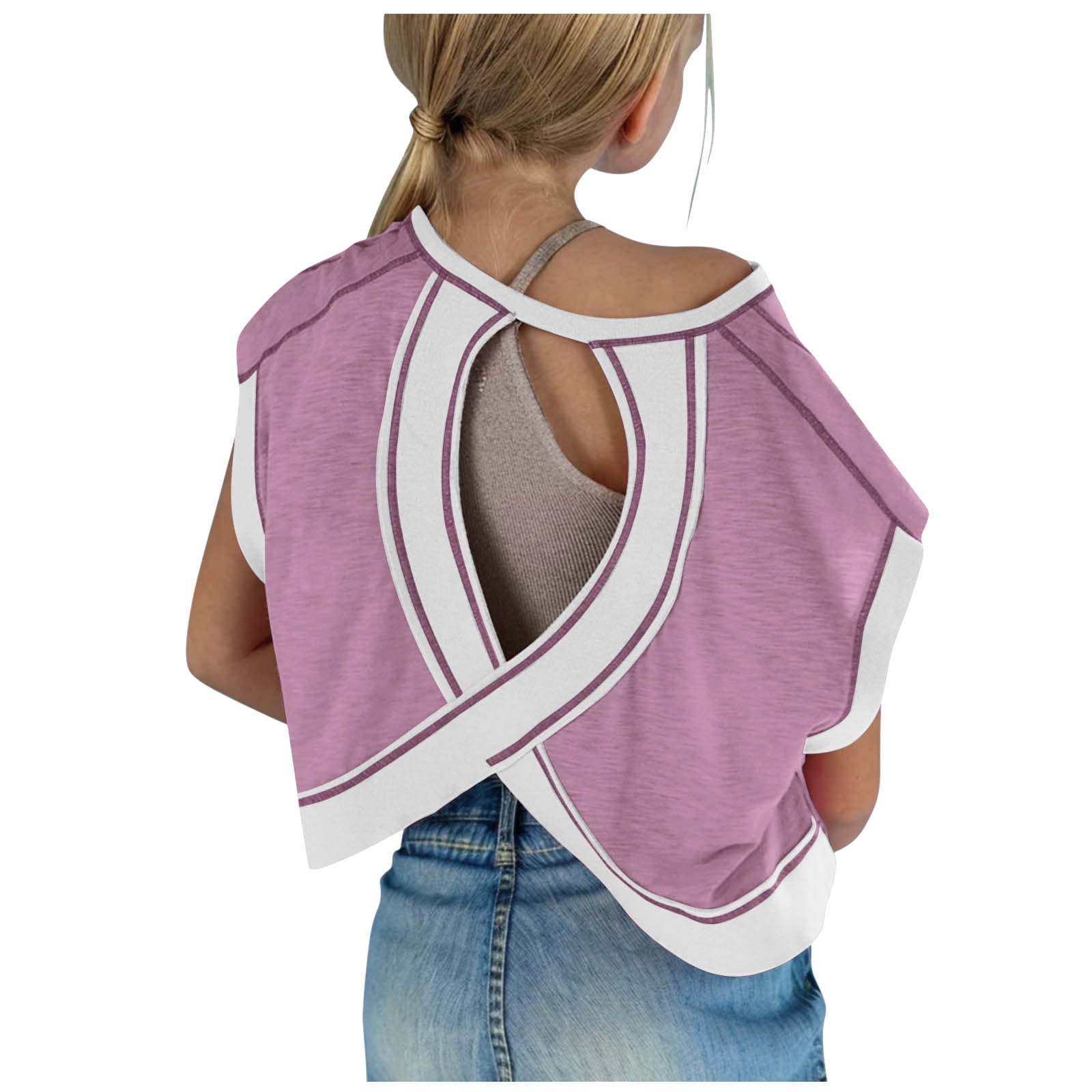 aohooy Cute Tops for Kids Open Back Hollow Cotton Criss Cross Athletic ...