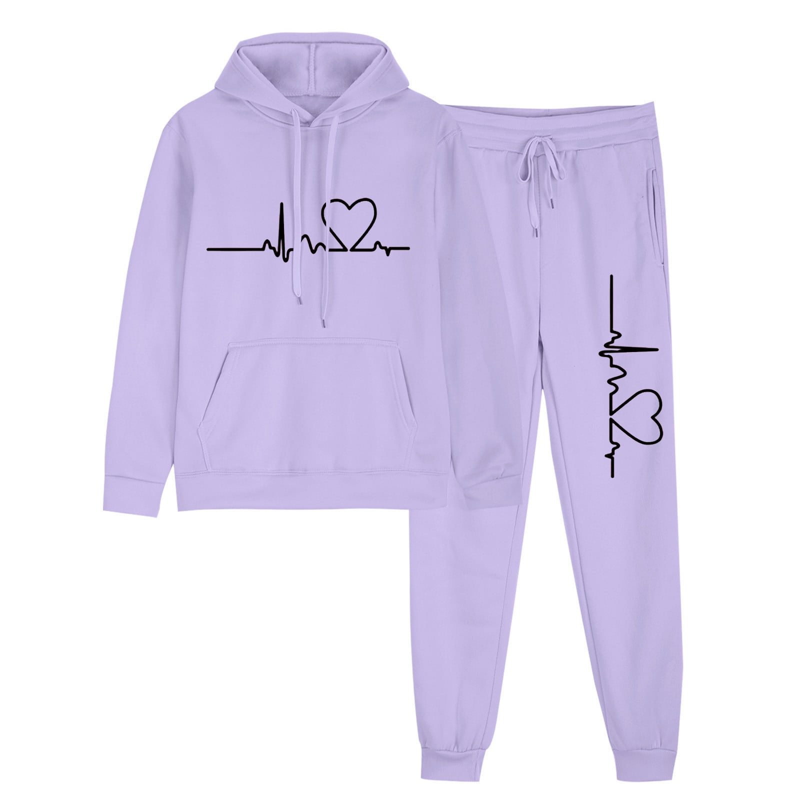 aohooy Fleece Jogging Suits for Women 2 Piece Baggy Fit Funny Heart ...