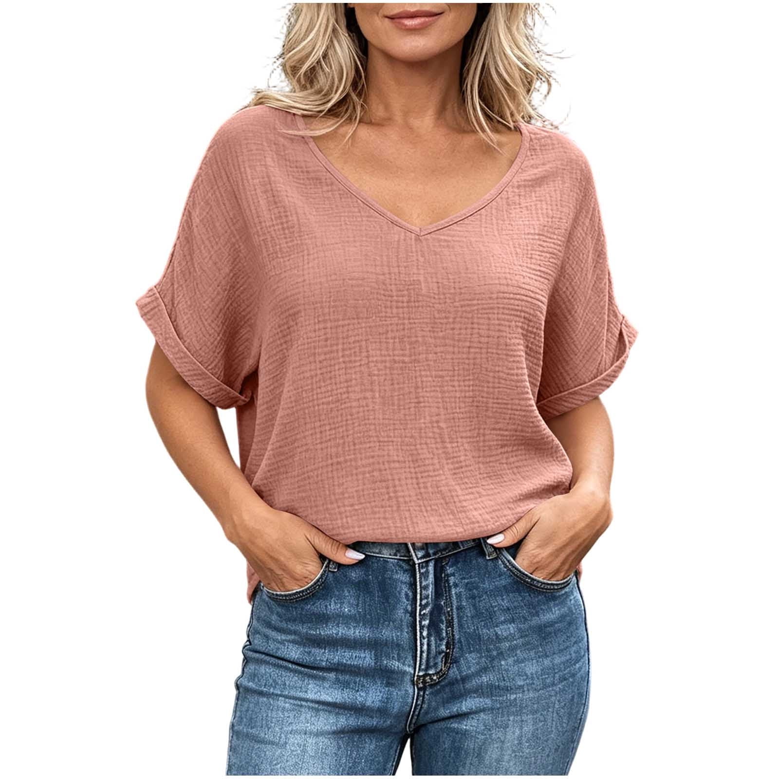 aohooy Gauze Shirts for Women Going Out Summer Top Casual V Neck Short ...