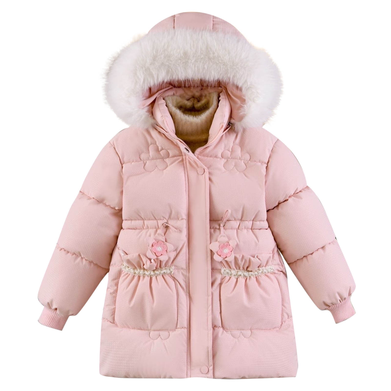 aohooy Girls Long Puffer Jacket Full Zip Thicken Winter Print Jackets ...
