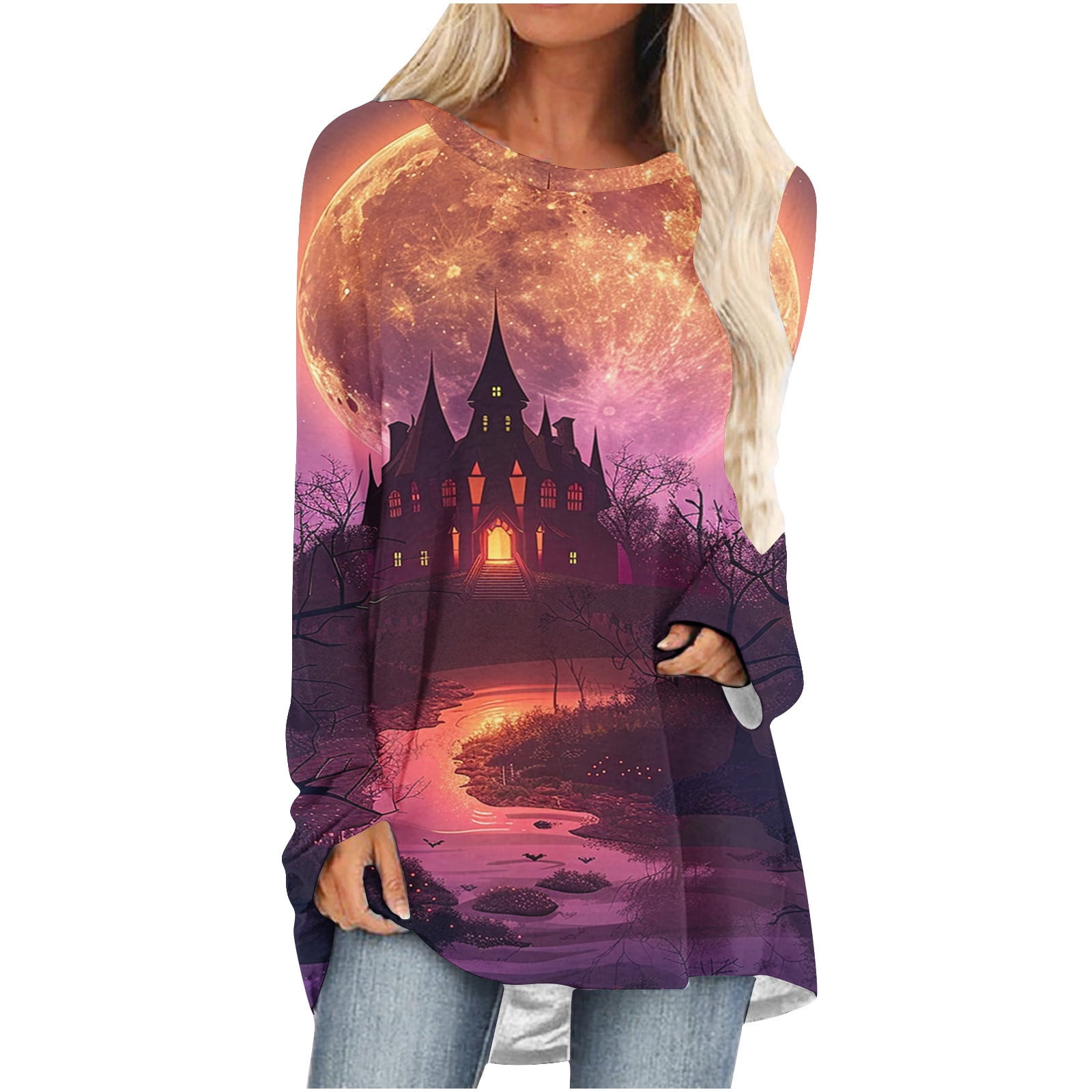 aohooy Halloween Shirts Women Tunic Tops Spooky Season Long Sleeve ...