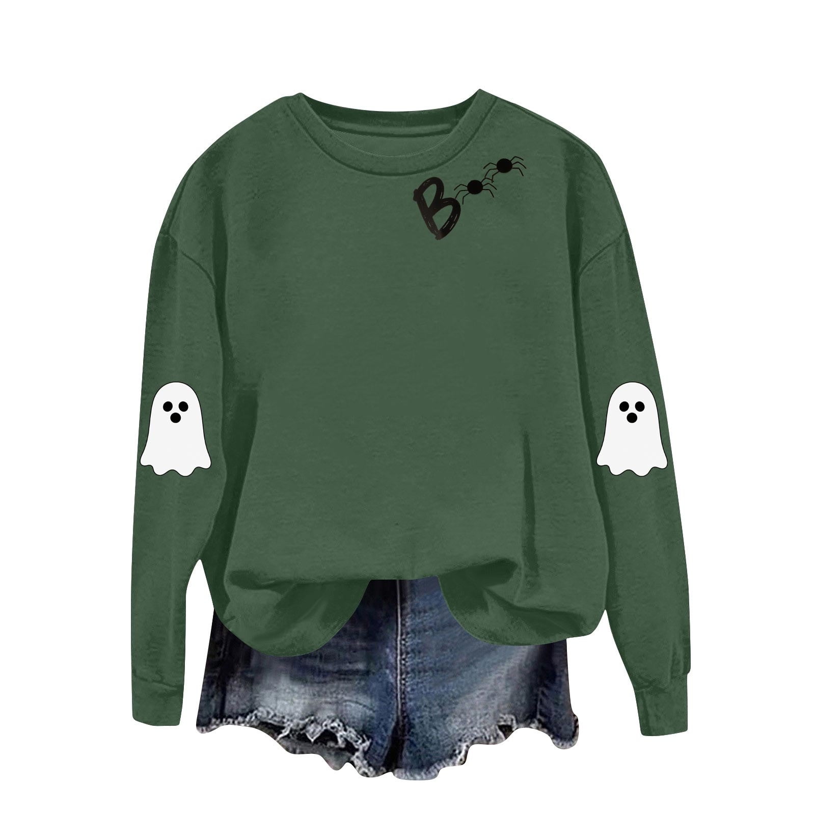 aohooy Halloween Sweatshirt Womens 2025 Novelty Witch Pumpkin Ghost Bat ...