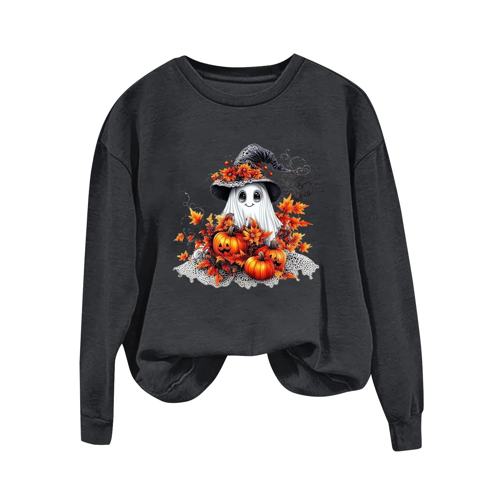 aohooy Halloween Tshirt Women Cute Funny Ghost Pumpkin Graphic Long ...