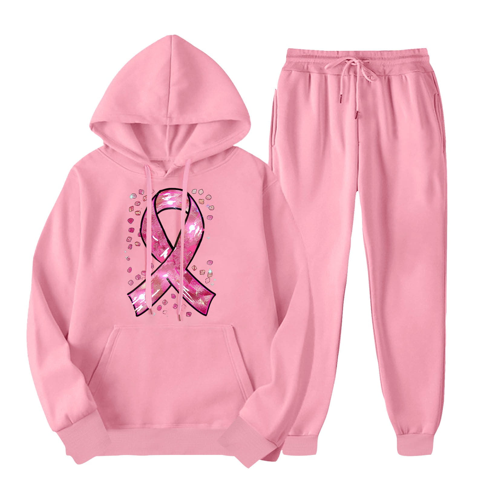 aohooy Hoodie Set for Women,Women's 2 Piece Outfits Breast Cancer Pink ...