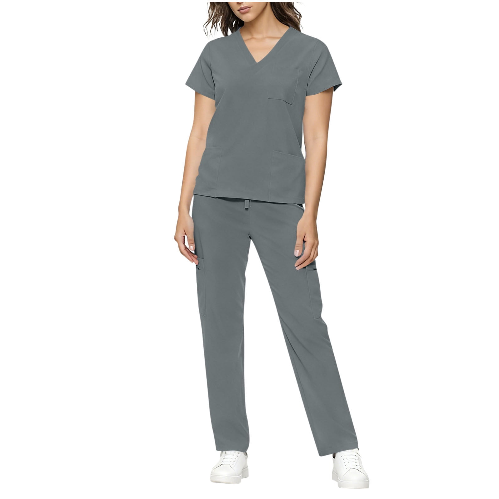 aohooy Medical Scrubs for Women Sets Casual V Neck Top and Bootcut ...