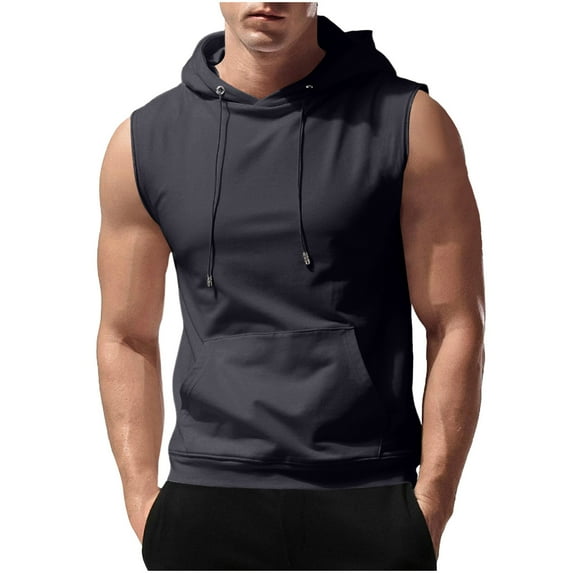 aohooy Men Muscle Shirts Drawstring Workout Hooded Sleeveless Gym Tank ...