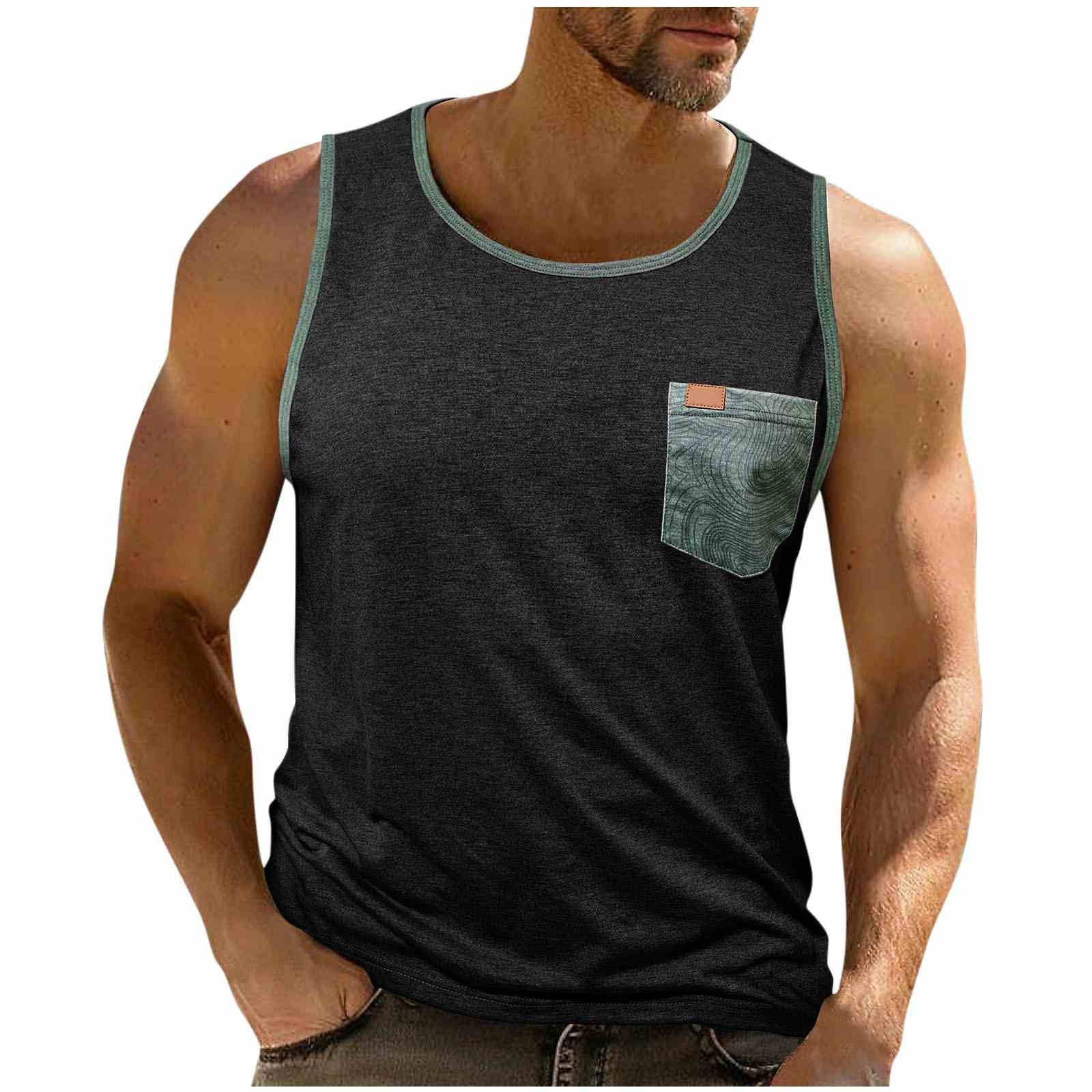 aohooy Men S Tank Undershirt Sleeveless Gym Athletic Bodybuilding ...