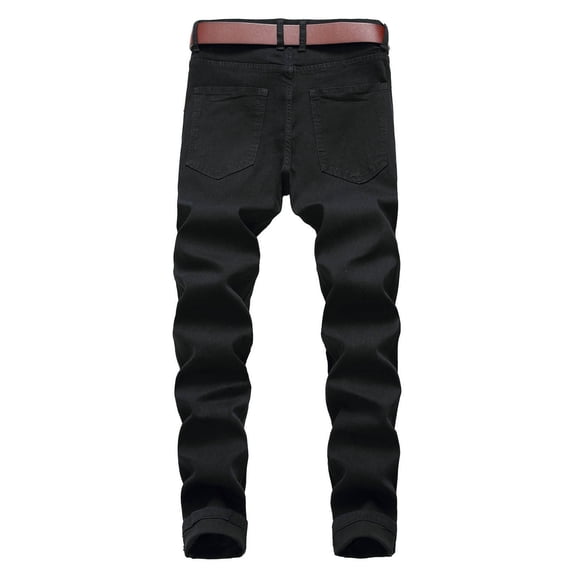 aohooy Mens Stretch Jeans Straight Leg Fashion Ripped Skinny Slim Fit ...