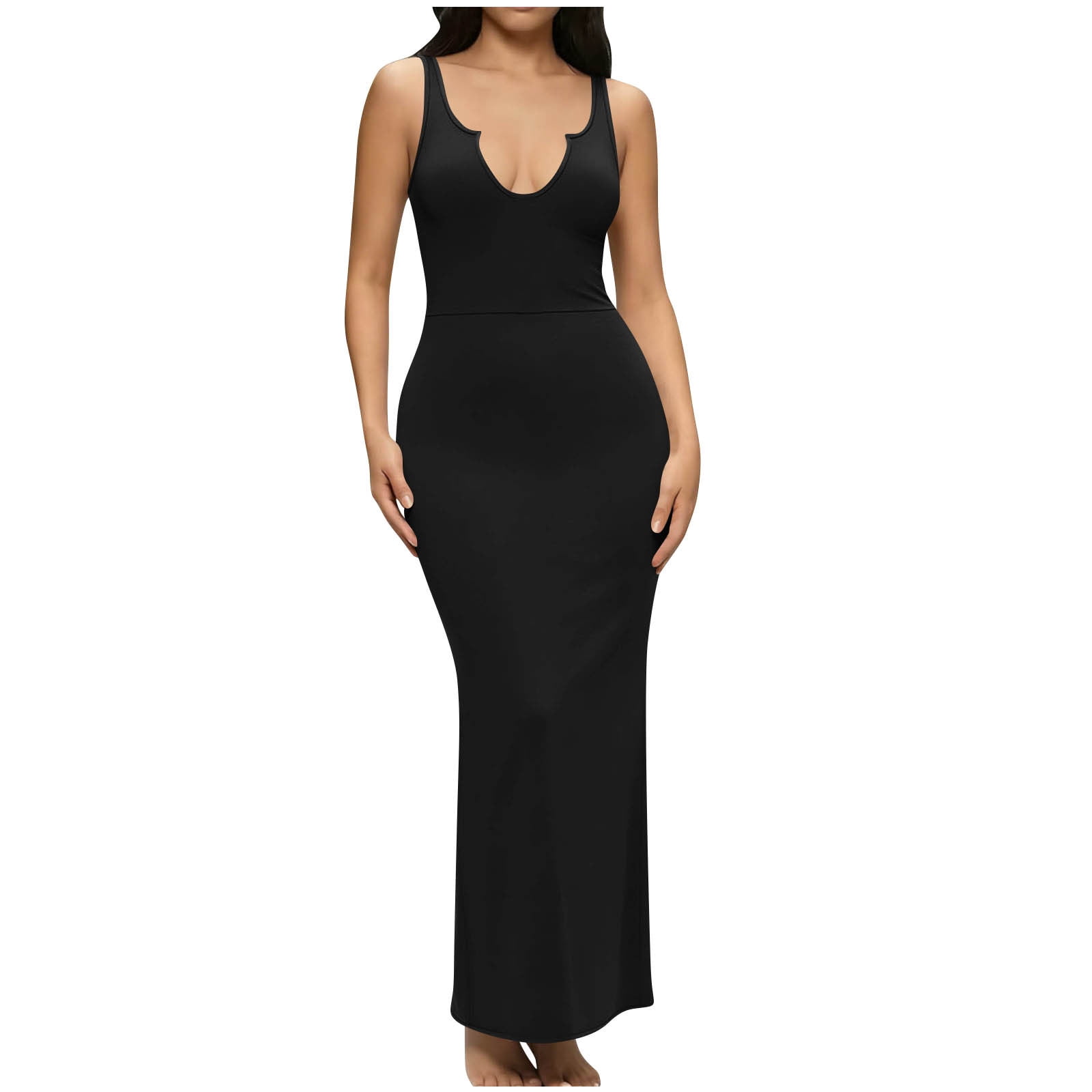 aohooy Plus Size Bodycon Maxi Dresses for Women Elegant Slim V Neck ...