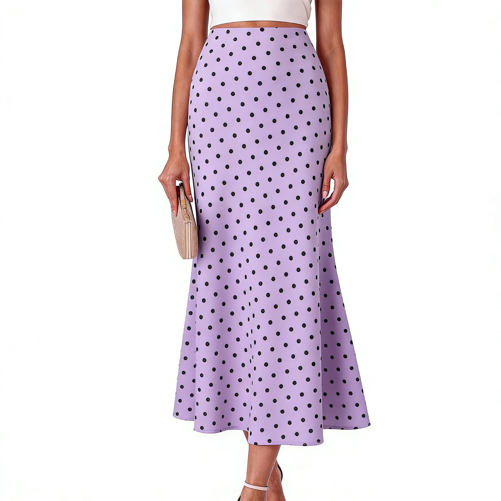 aohooy Polka Dot Skirts for Women Midi Length Invisible Zipper Summer ...