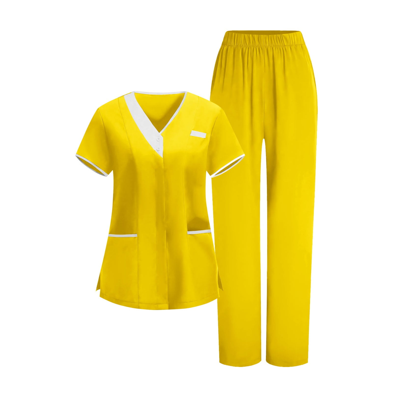 aohooy Scrubs for Women Set Tall Length Stretchy Color Block V-Neck ...
