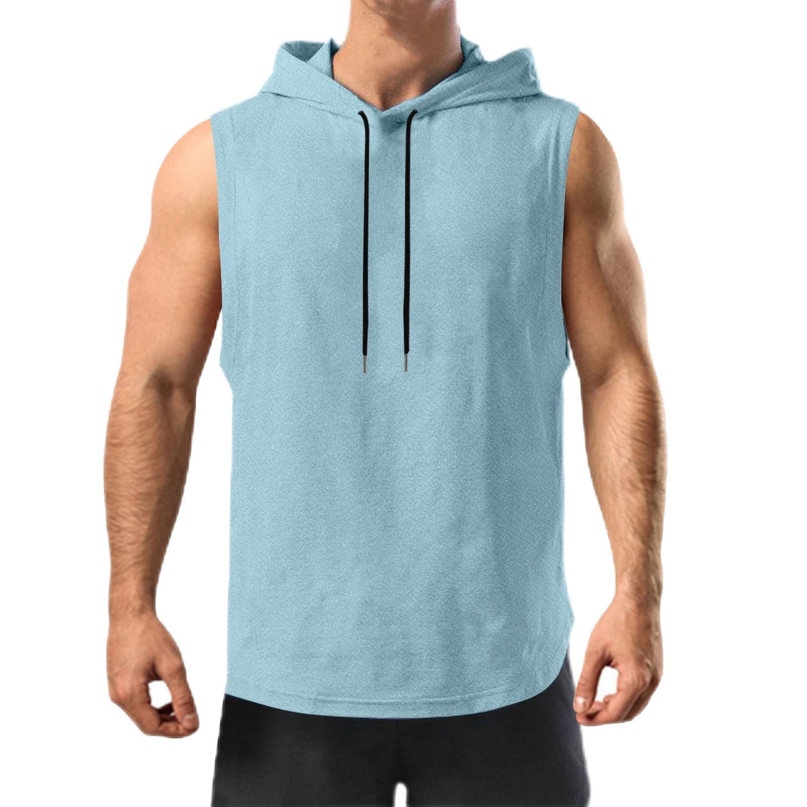 aohooy Tank Tops Men Compression Hooded Work Out Gym Beach Vests ...