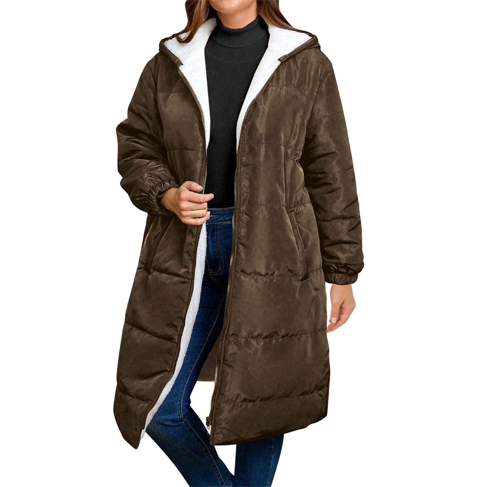 aohooy Winter Jackets for Women Fleece Lined Thickened Zip Up Hooded ...