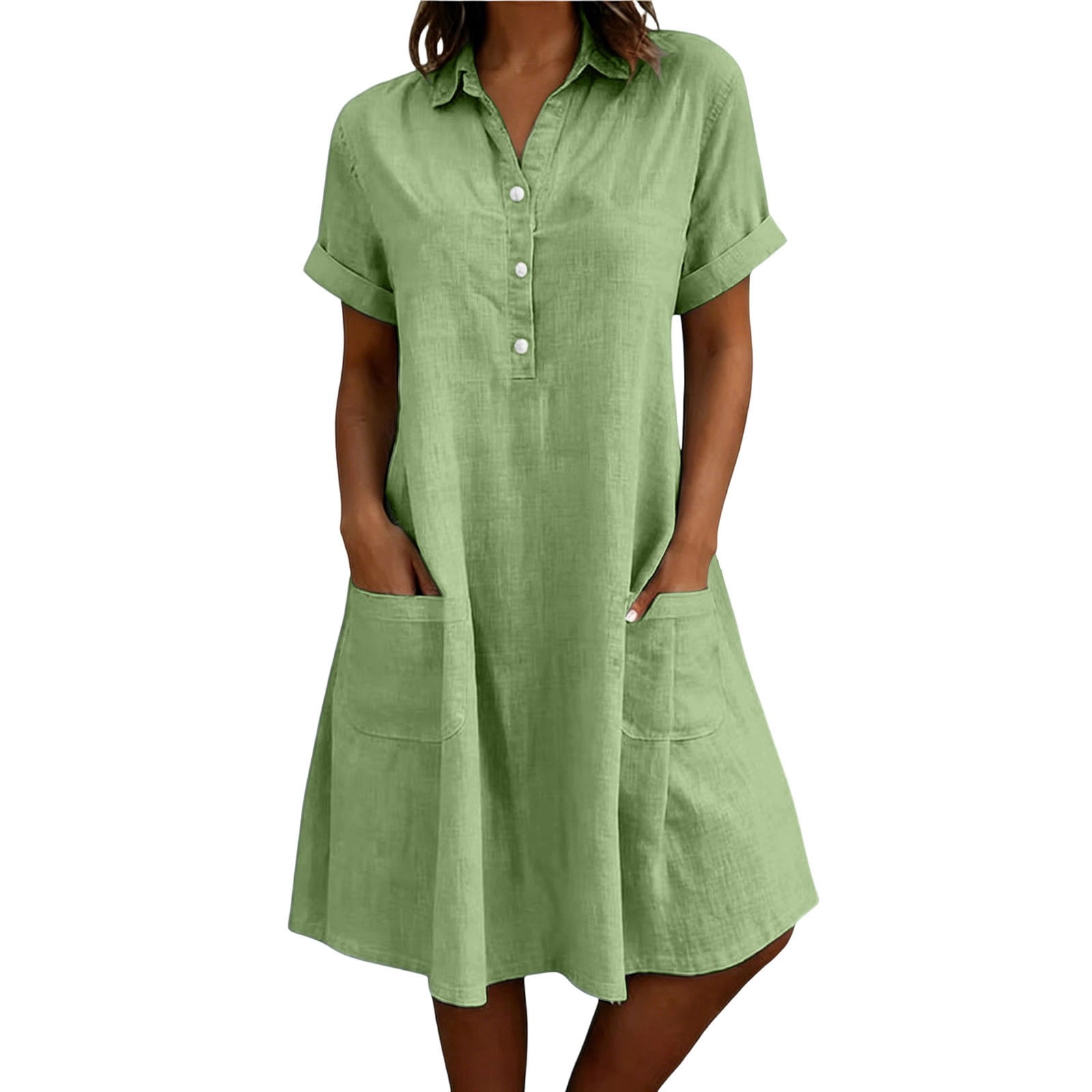 aohooy Women Collared Button Down Casual Mini Dress with Pockets Summer ...