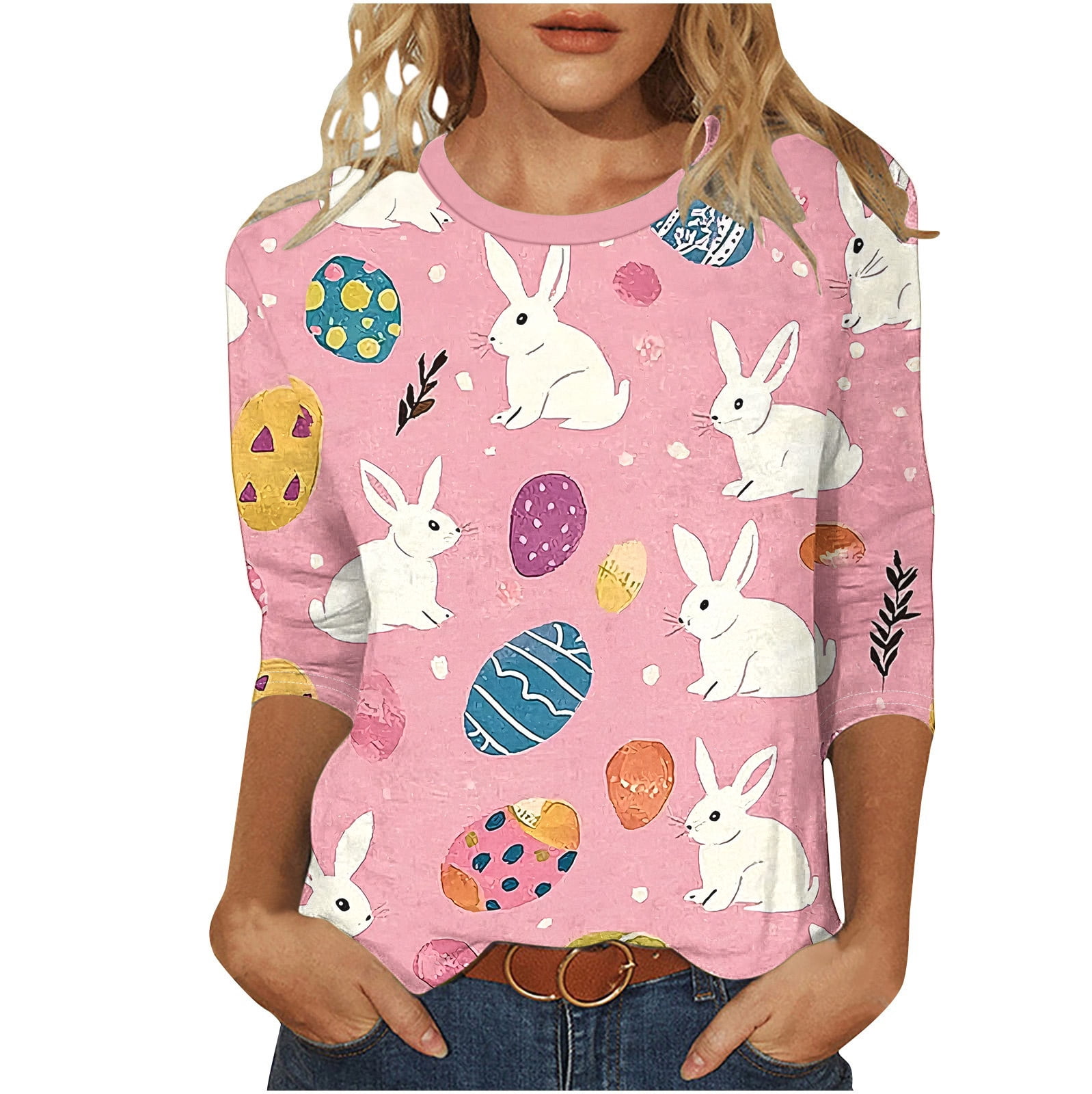 aohooy Women Easter Top 2026 Funny Cute Printed Tees Plus Size Casual 3 ...