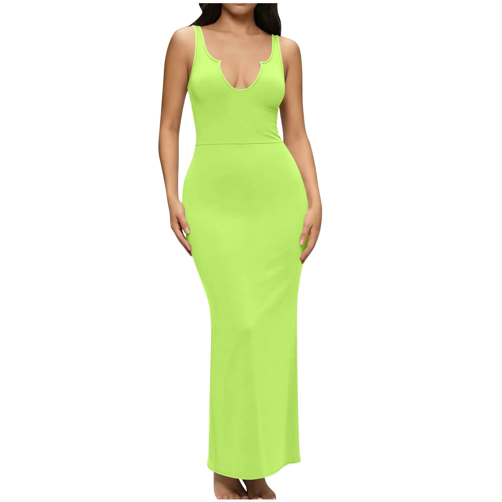 aohooy Women Plus Size Sleeveless Bodycon Maxi Dresses Elegant Slim V ...