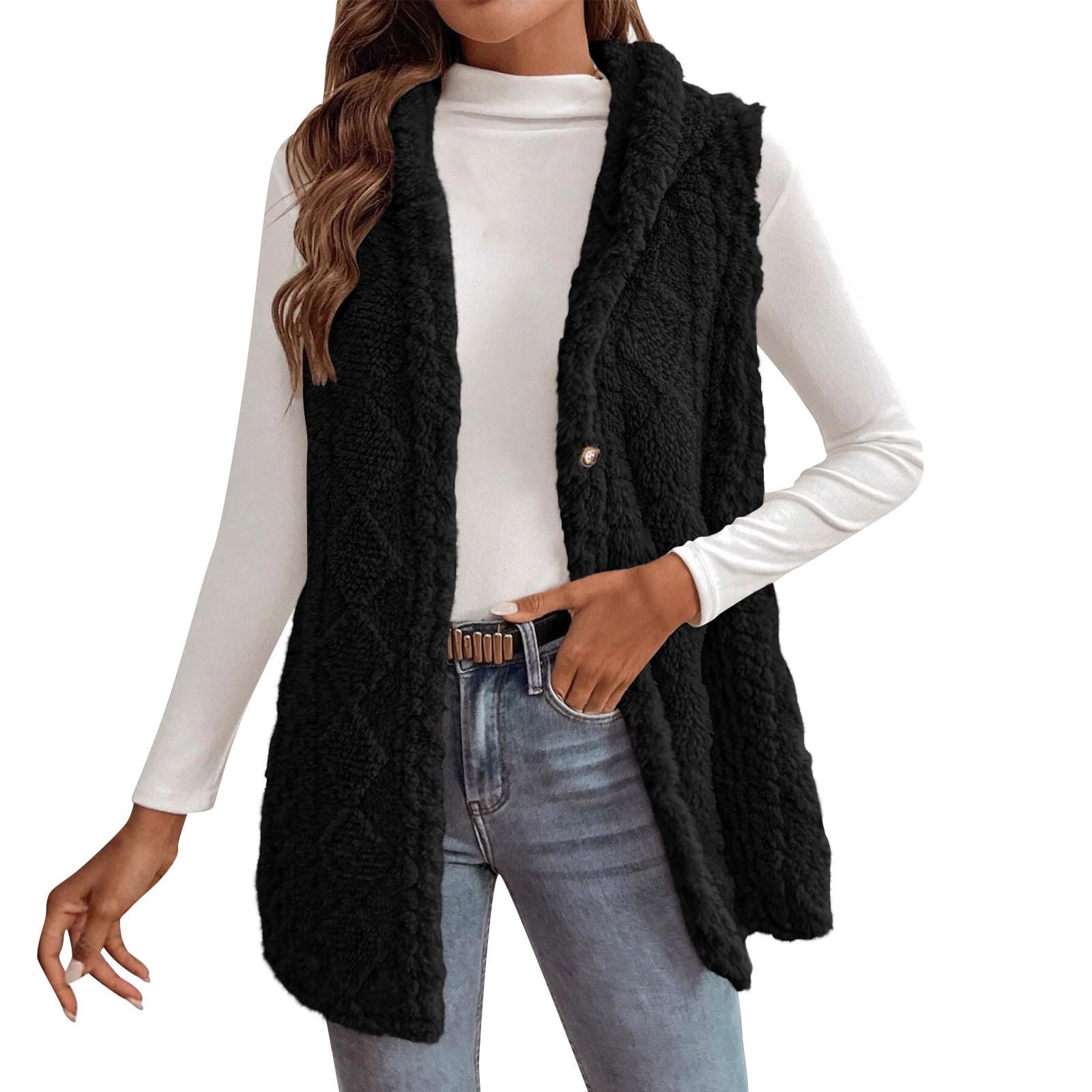 aohooy Women Sherpa Vest - Button Down Fuzzy Fleece Sleeveless Vests ...