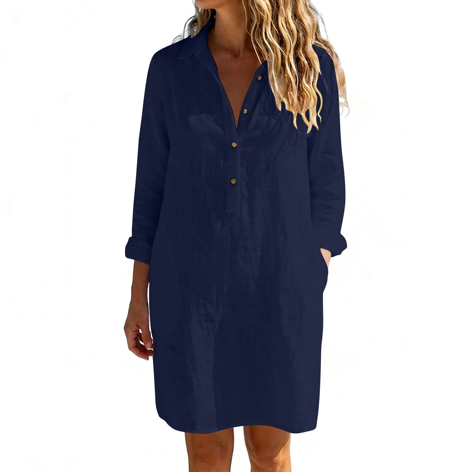 aohooy Women's Beach Cover Up Dresses Summer Lapel Roll up Half Sleeve ...