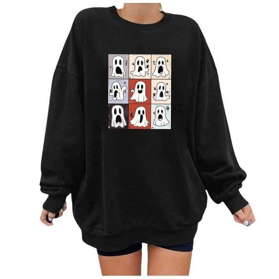 aohooy Women's Halloween Tops Oversized Ghost Sweatshirts Crewneck Cute Spooky Season Graphic ...
